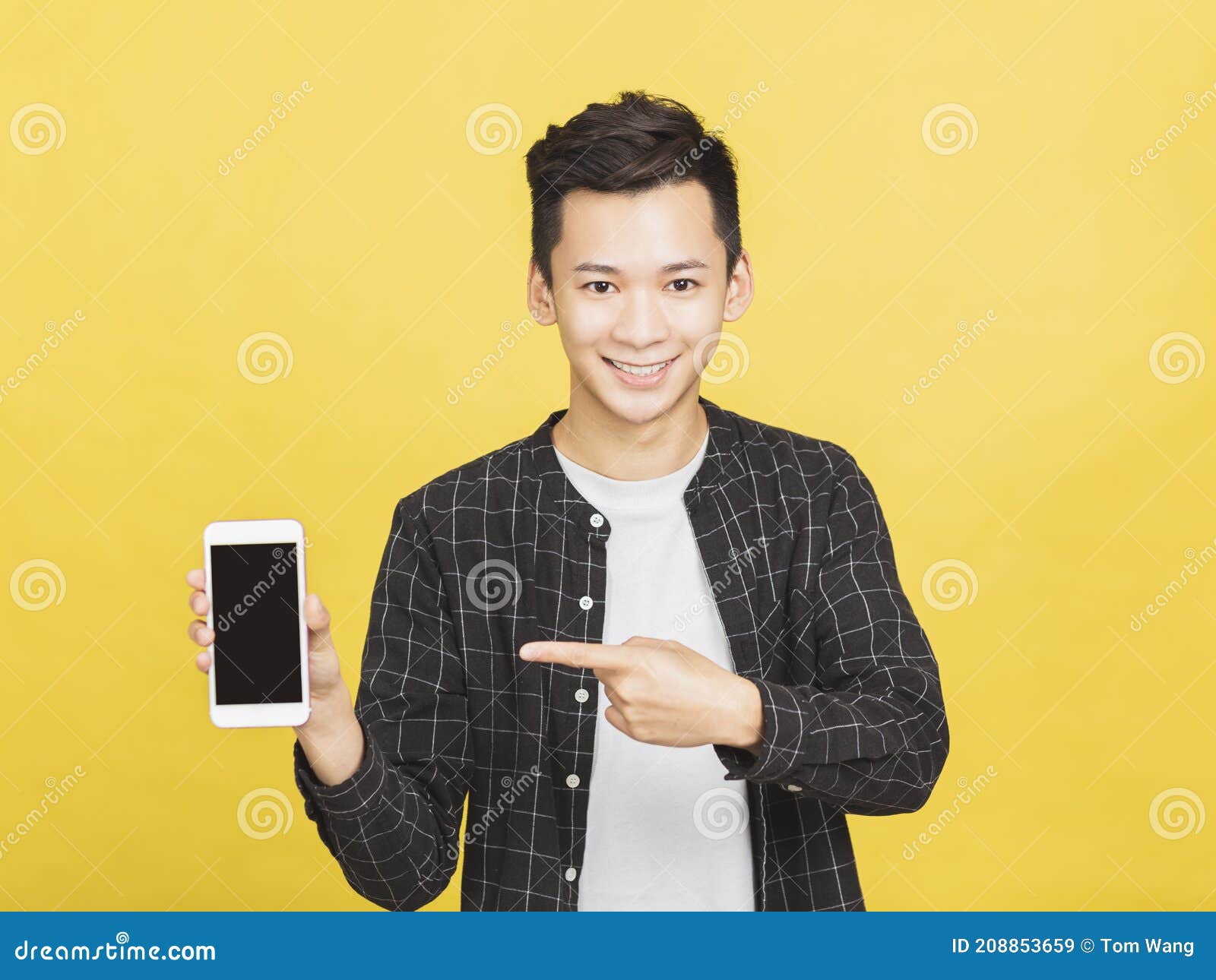Happy Young Man Showing Mobile Phone Screen Stock Image - Image of ...