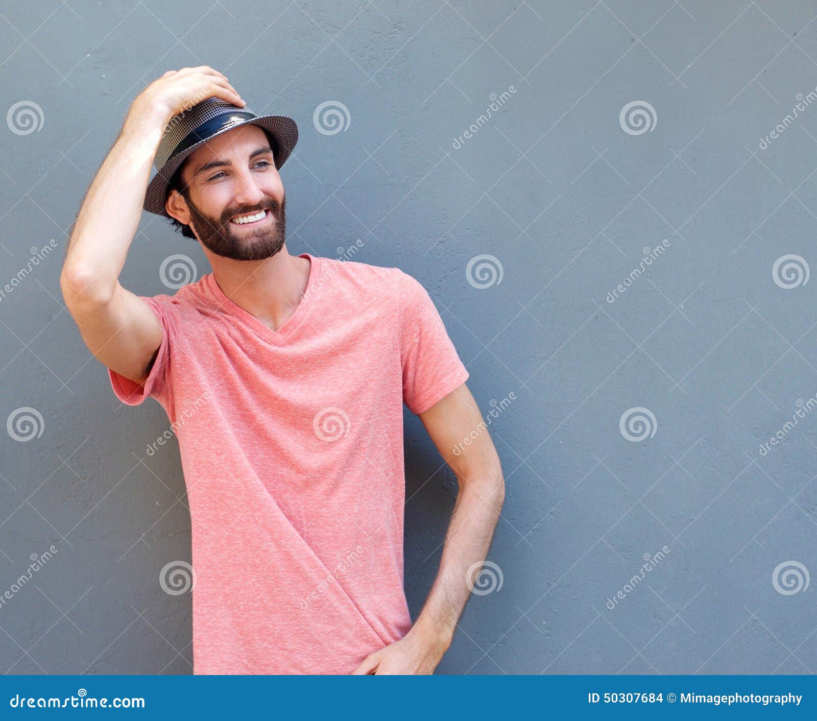 Happy Young Man Smiling with Hat Stock Photo - Image of happy, charming ...