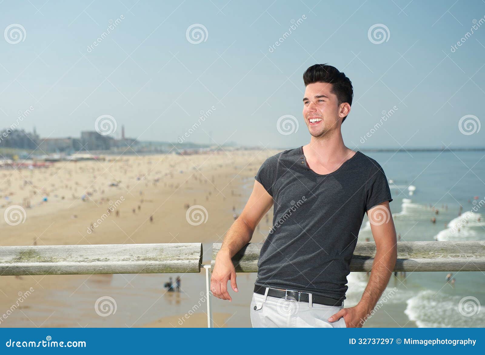 Happy Young Man Smiling on Vacation at the Beach Stock Image - Image of ...