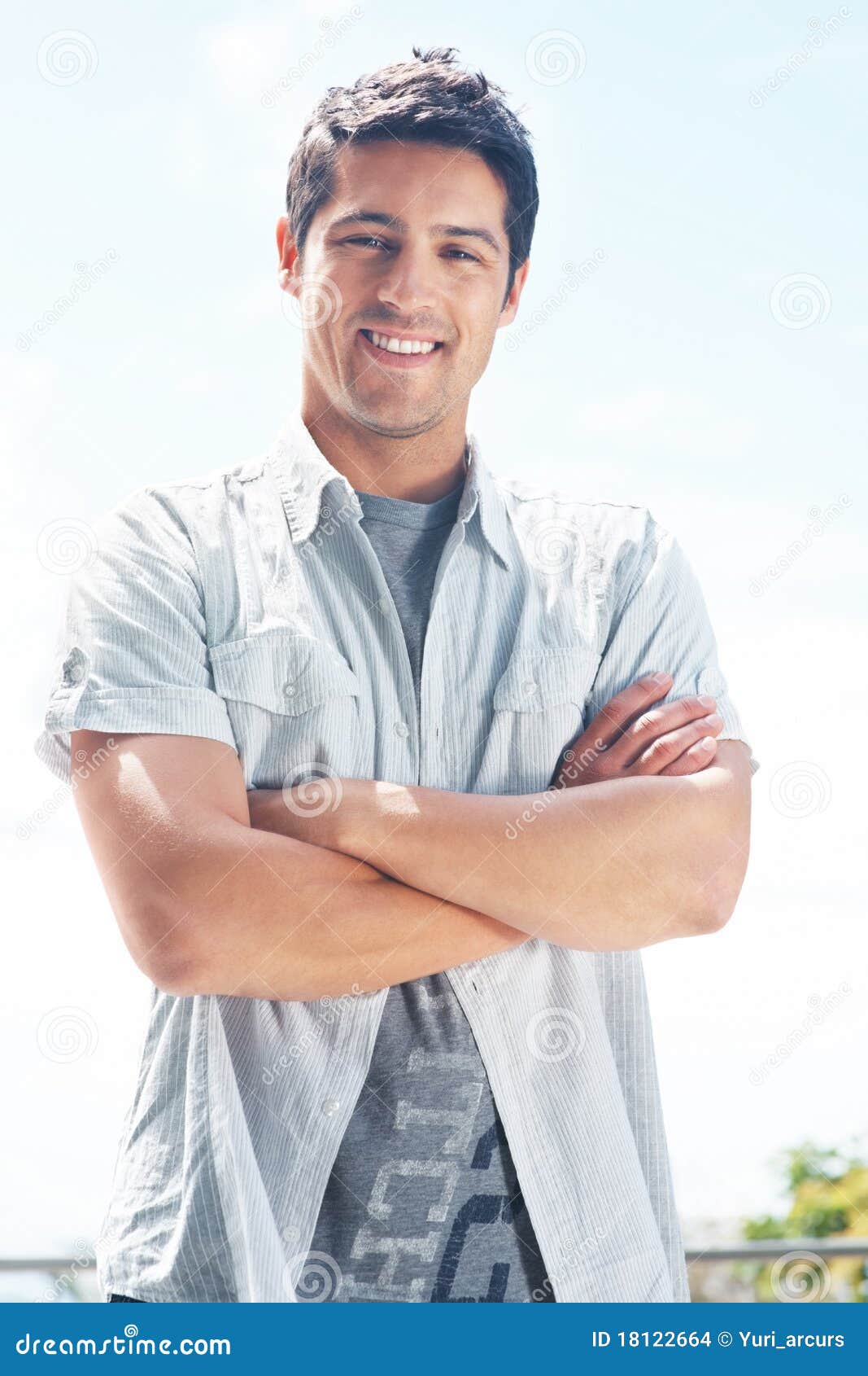 Happy Young Man Standing with Hands Folded Stock Photo - Image of adult ...