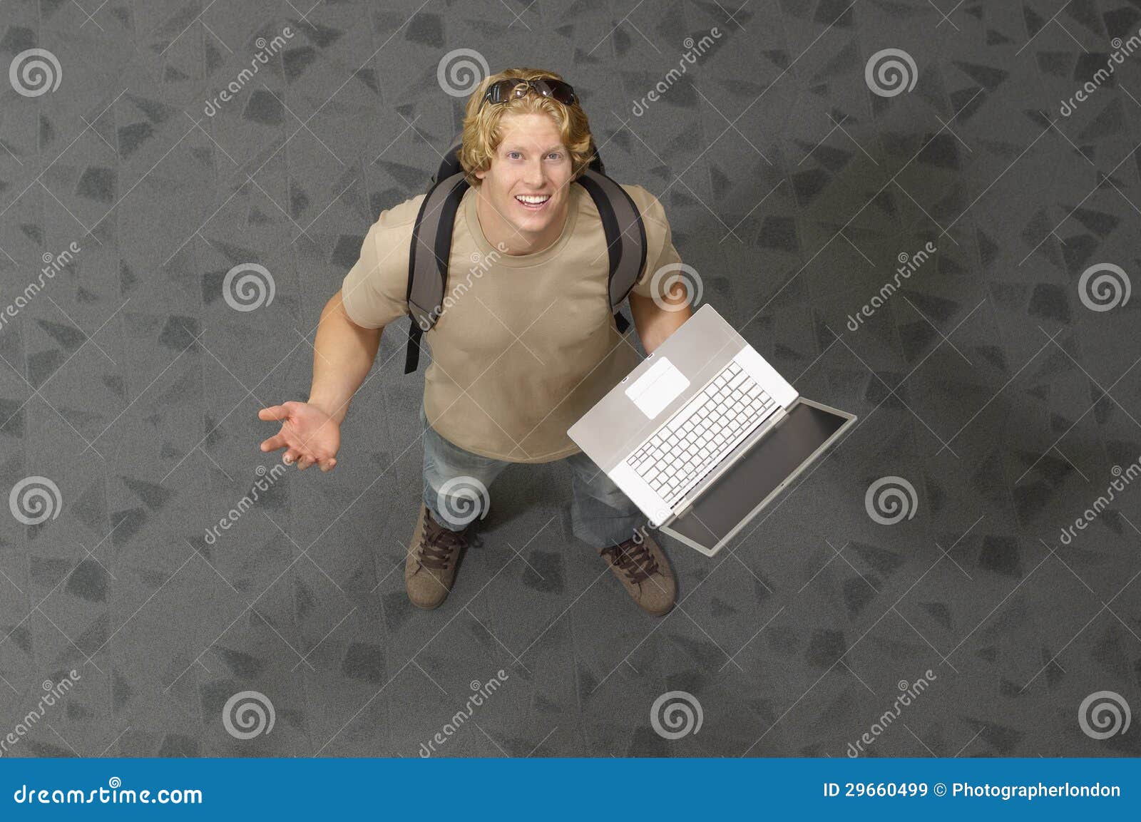 Happy Young Man Standing with Laptop Stock Image - Image of education ...