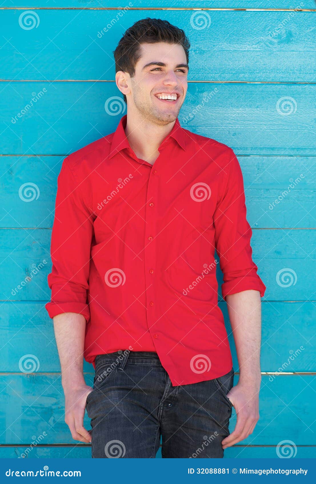 Happy Young Man Standing Outdoors Stock Image - Image of head, hair ...