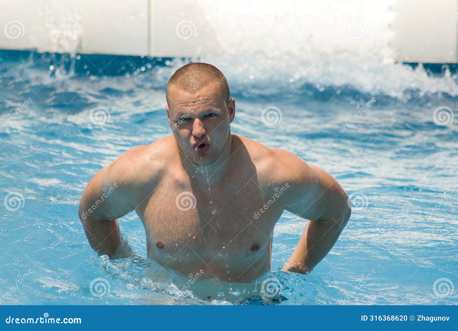 Happy Man Standing in the Pool Stock Photo - Image of successful ...
