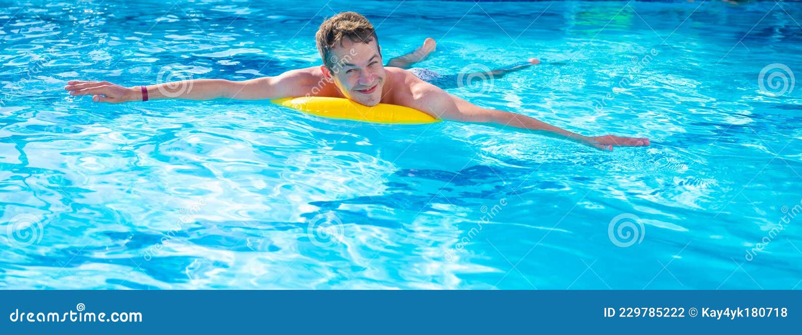 Happy Young Man Swims in the Pool Stock Photo - Image of curative ...