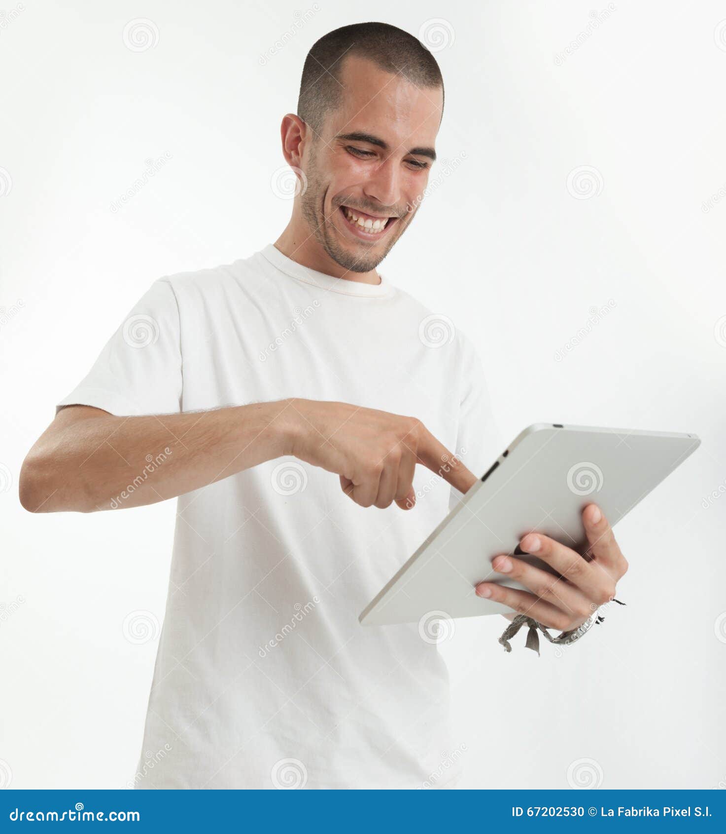 Happy Young Man with Tablet Stock Photo - Image of person ...