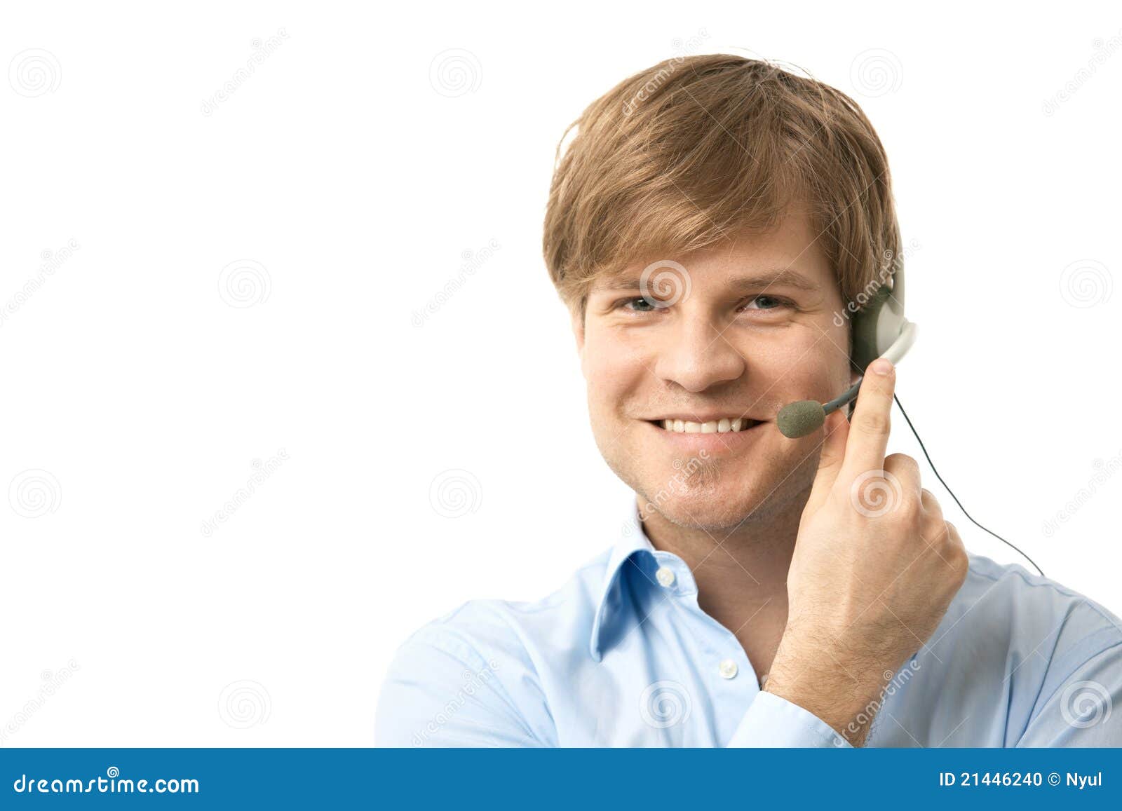 Happy Young Man Talking on Headset Stock Photo - Image of dispatcher ...