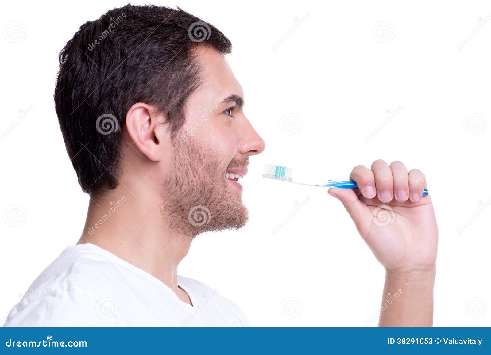 Happy Young Man with a Toothbrush. Stock Image - Image of routine ...