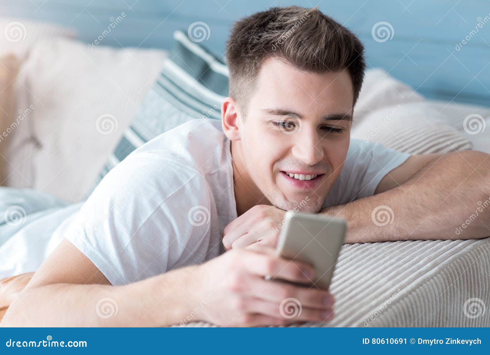 Happy Young Man Using Cellphone. Stock Image - Image of relax, glad ...