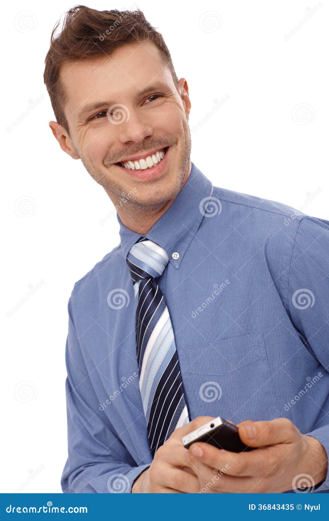 Happy Young Man Using Cellphone Stock Image - Image of businesspeople ...