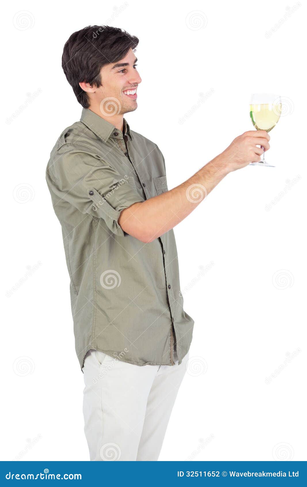 Happy Young Man with Wine Glass Stock Photo - Image of casual, male ...