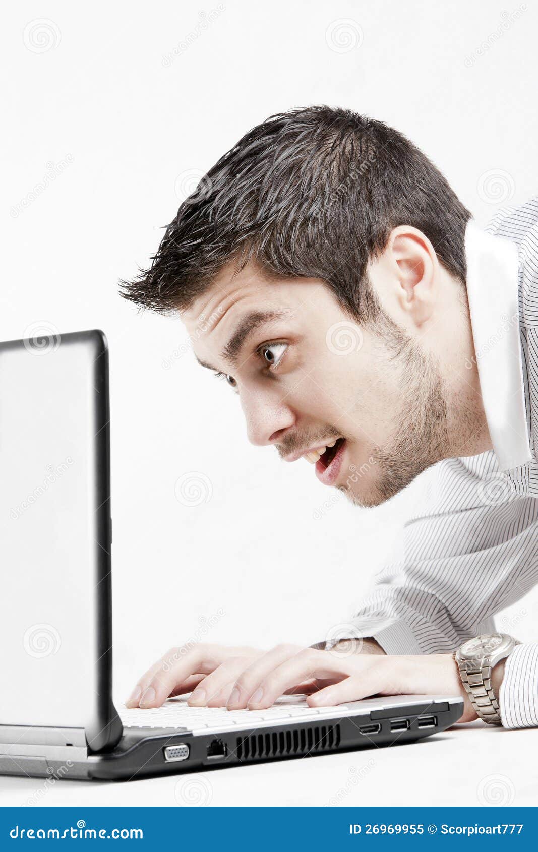 Happy Young Man Working on Laptop Computer Stock Image - Image of work ...
