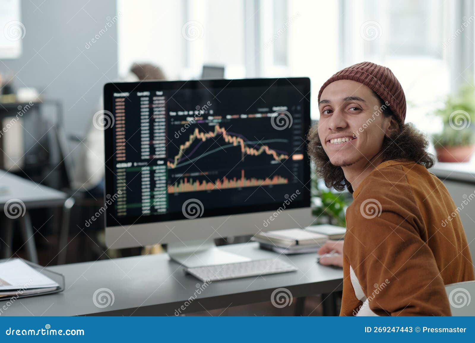 Happy Young it Manager or Analyst Sitting by Workplace Stock Image ...