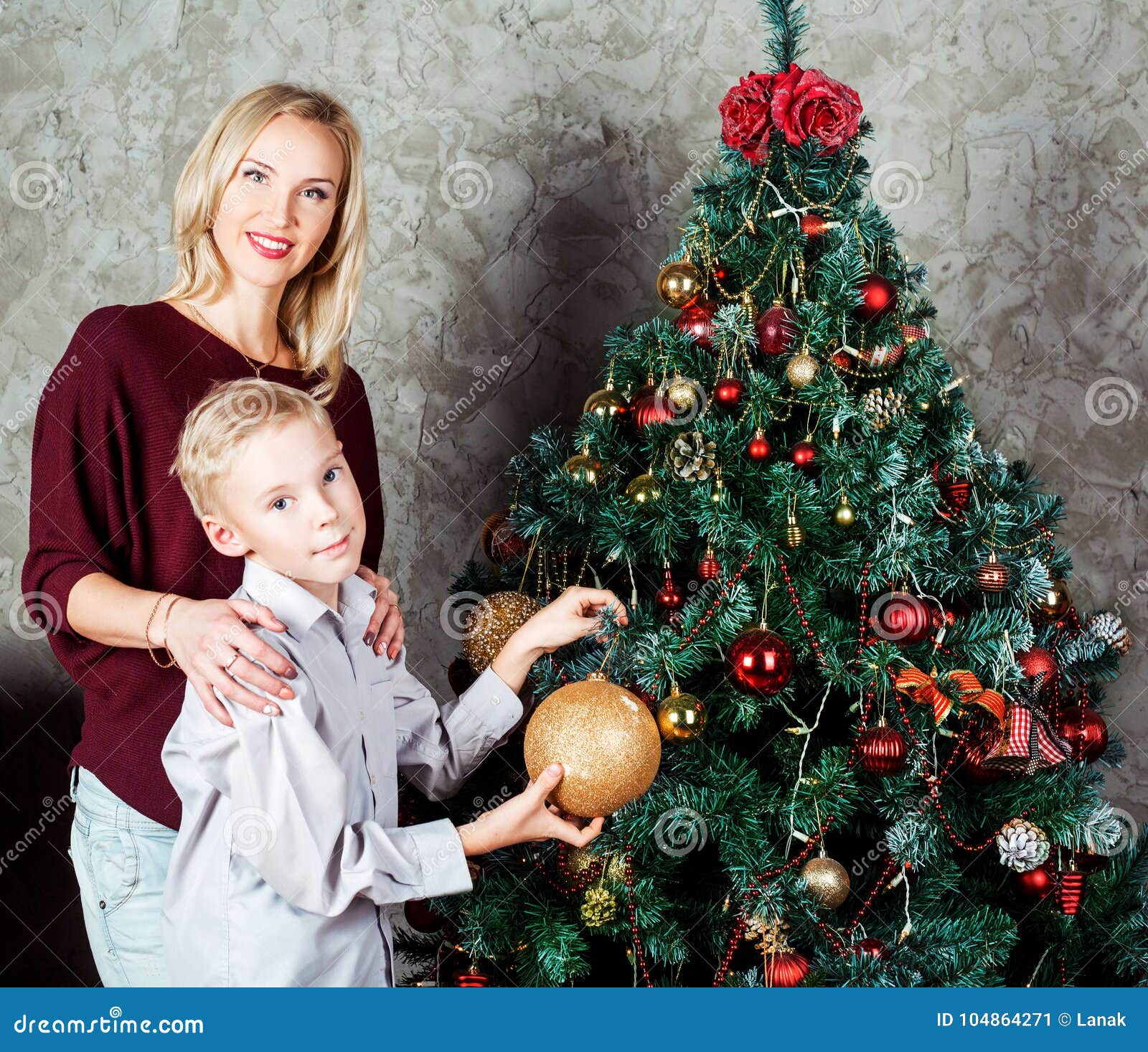 Mother and Son at Christmas Stock Image - Image of affection, child ...