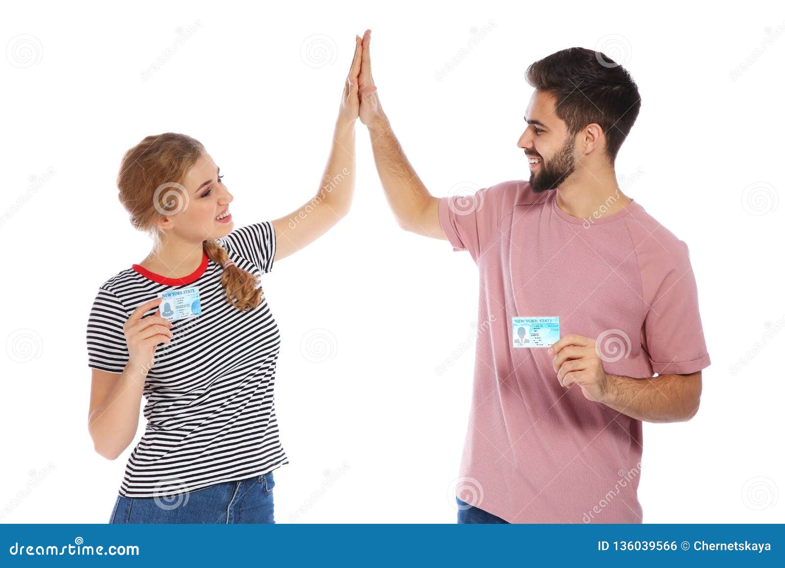 Happy Young People with Driving Licenses on White Stock Photo - Image ...