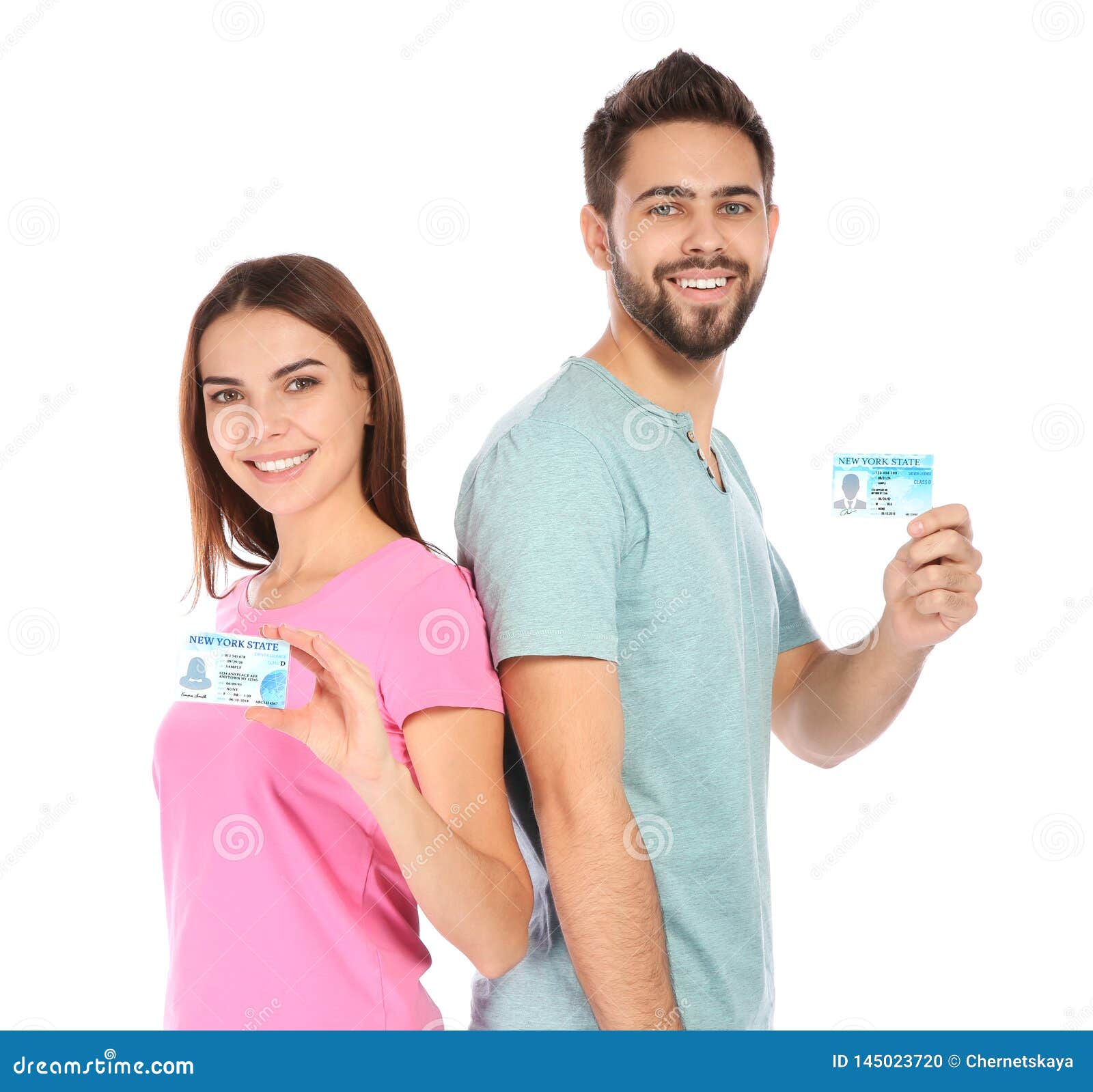 Happy Young People with Driving Licenses on White Stock Photo - Image ...