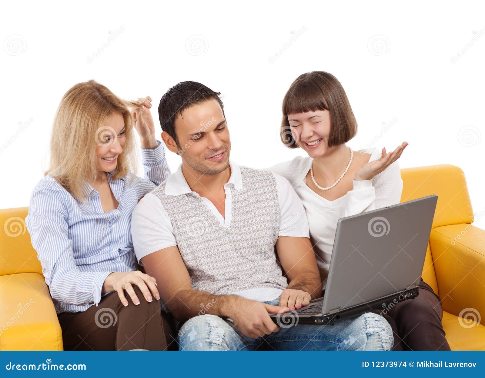 Happy Young People with Laptop Computer Stock Photo - Image of person ...