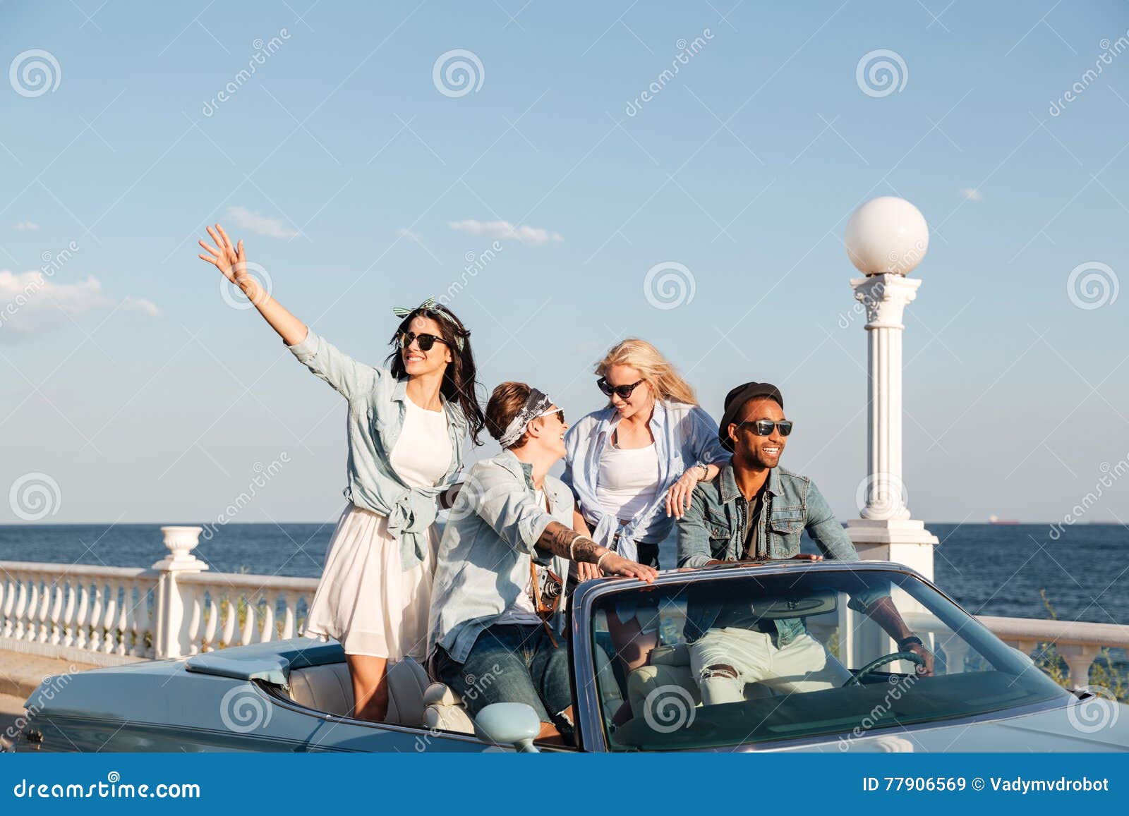 Happy Young People Laughing and Driving Car Stock Image - Image of ...