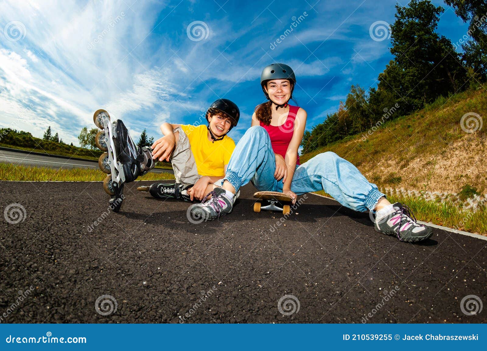 Happy Young People Rollerblading, Skateboarding Stock Image - Image of ...