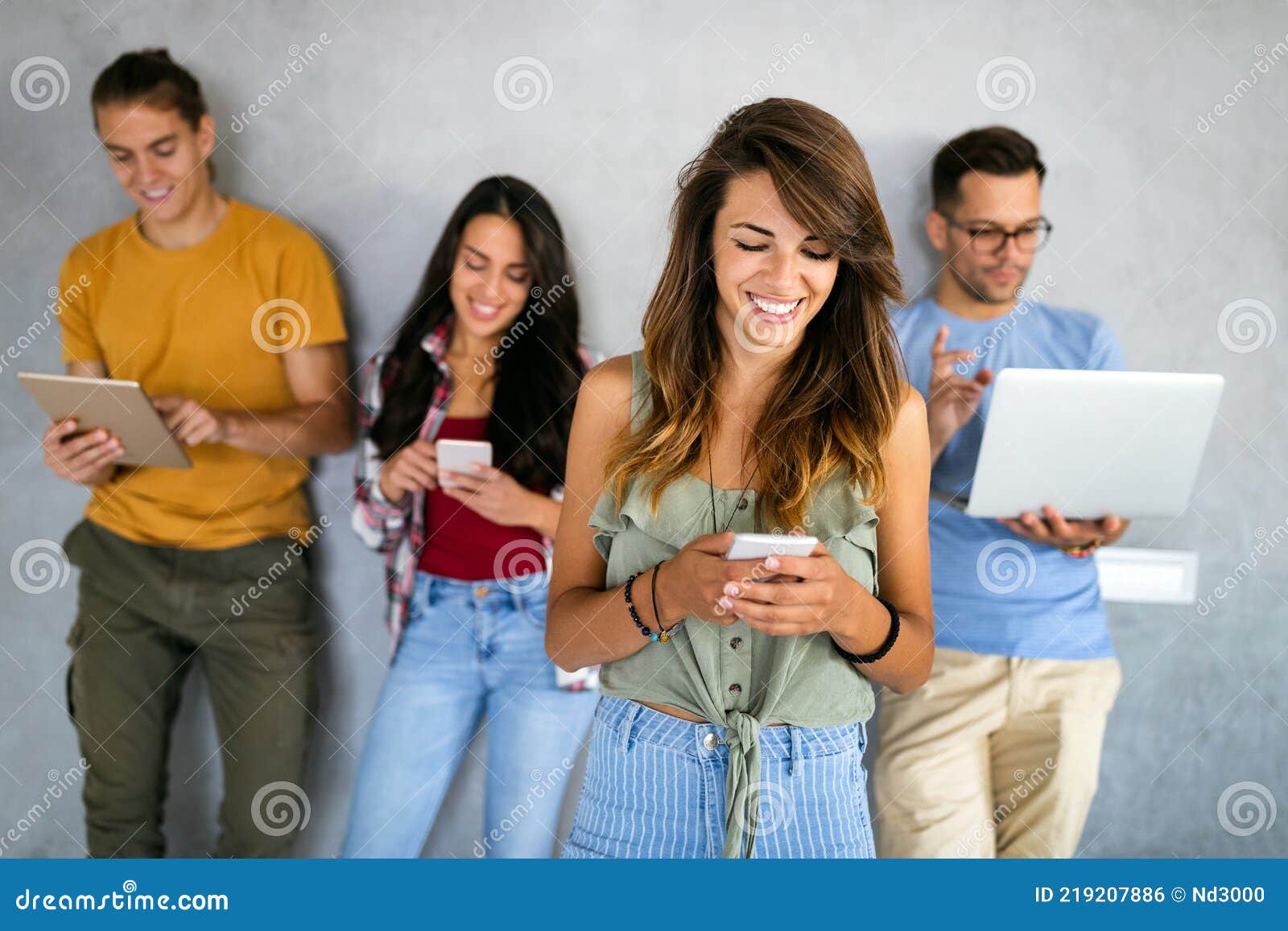 Happy Young People Working, Using Digital Devices. Technology, People ...