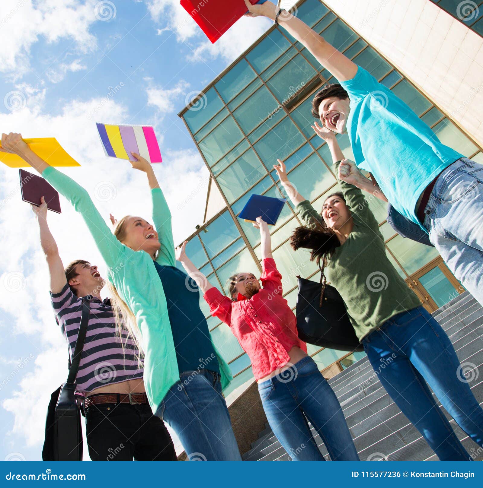 Happy Students Jumping for Joy after the Exam Stock Photo - Image of ...