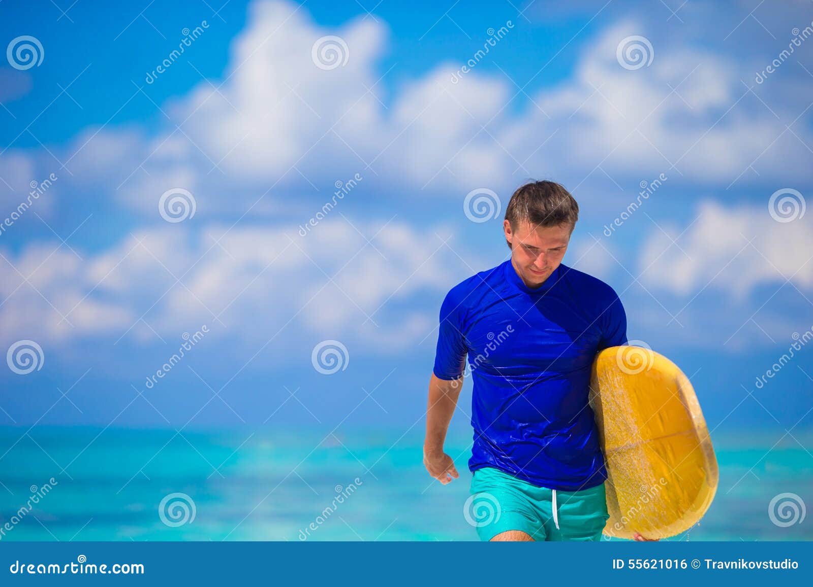 Happy Young Surf Man at White Beach with Yellow Stock Photo - Image of ...