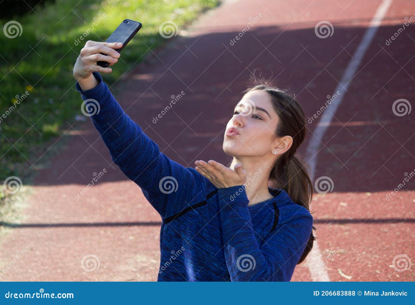 Happy Young Teen Girl Make Selfie and Sending Kiss after Workout Stock ... Happy Young Teen Girl Make Selfie and Sending Kiss after Workout Stock ...