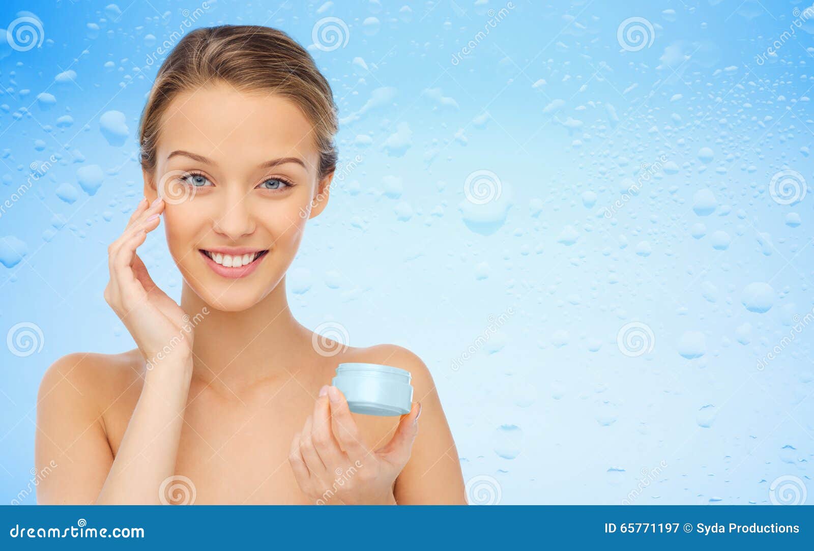 Happy Young Woman Applying Cream To Her Face Stock Image Image Of