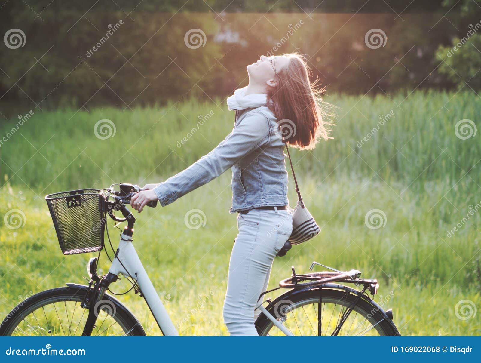 Happy Young Woman on Bicycle in Spring Stock Photo - Image of bike ...