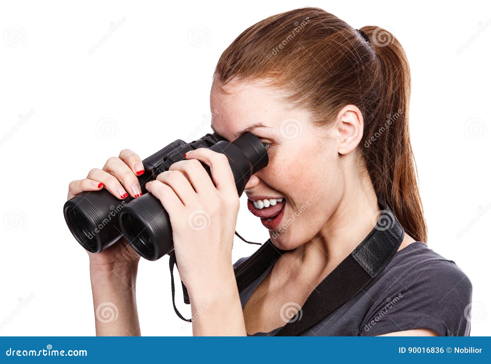 Happy Young Woman with Binoculars Stock Photo - Image of girl ...