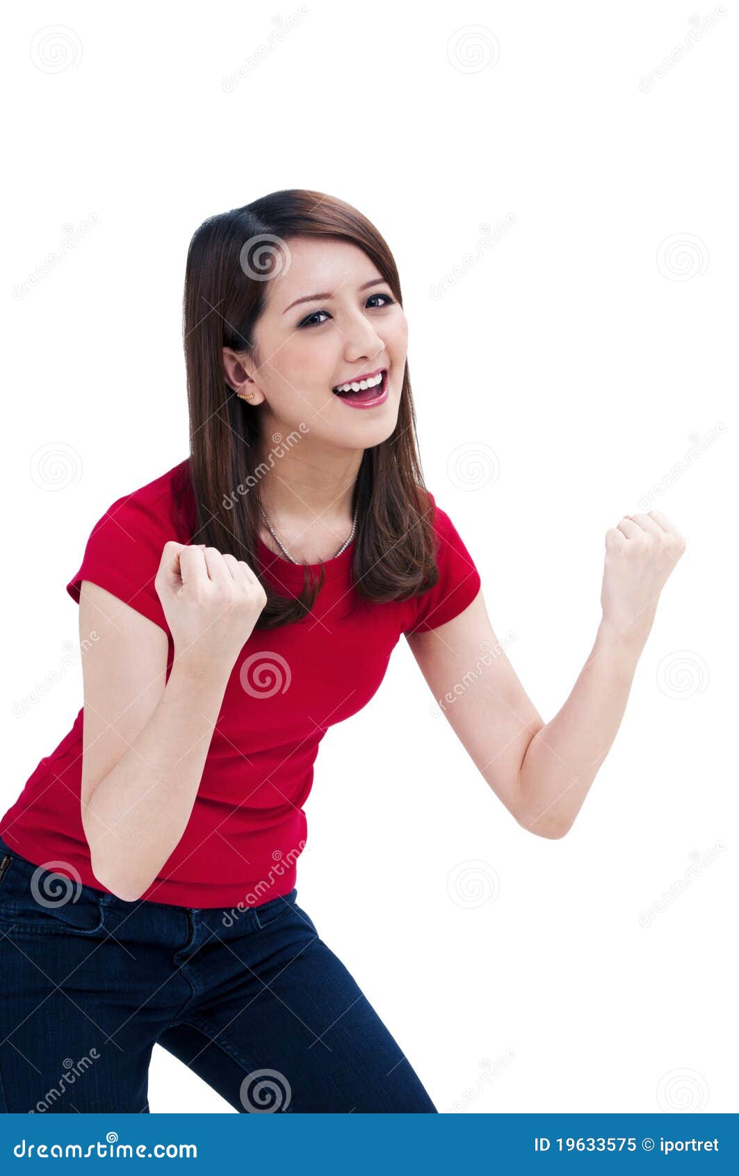 Happy young woman cheering stock image. Image of isolated - 19633575
