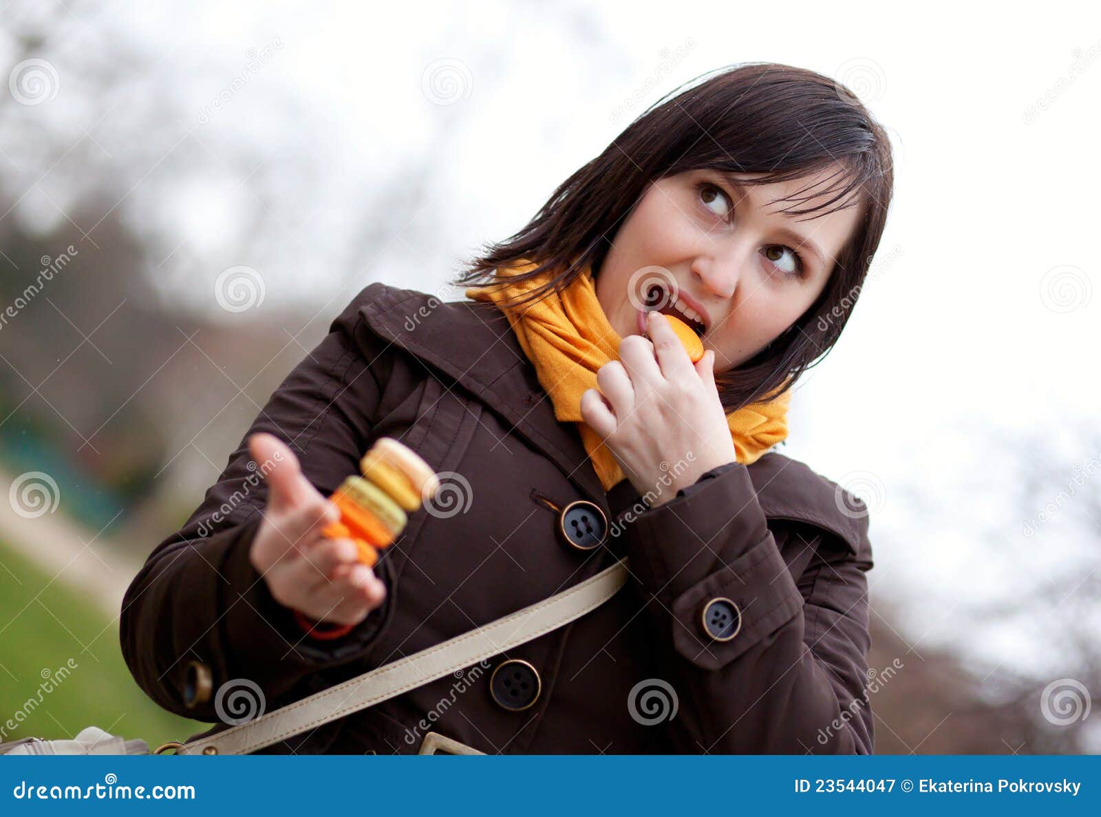 Happy Young Woman Eating Macaroons Stock Image - Image of food ...