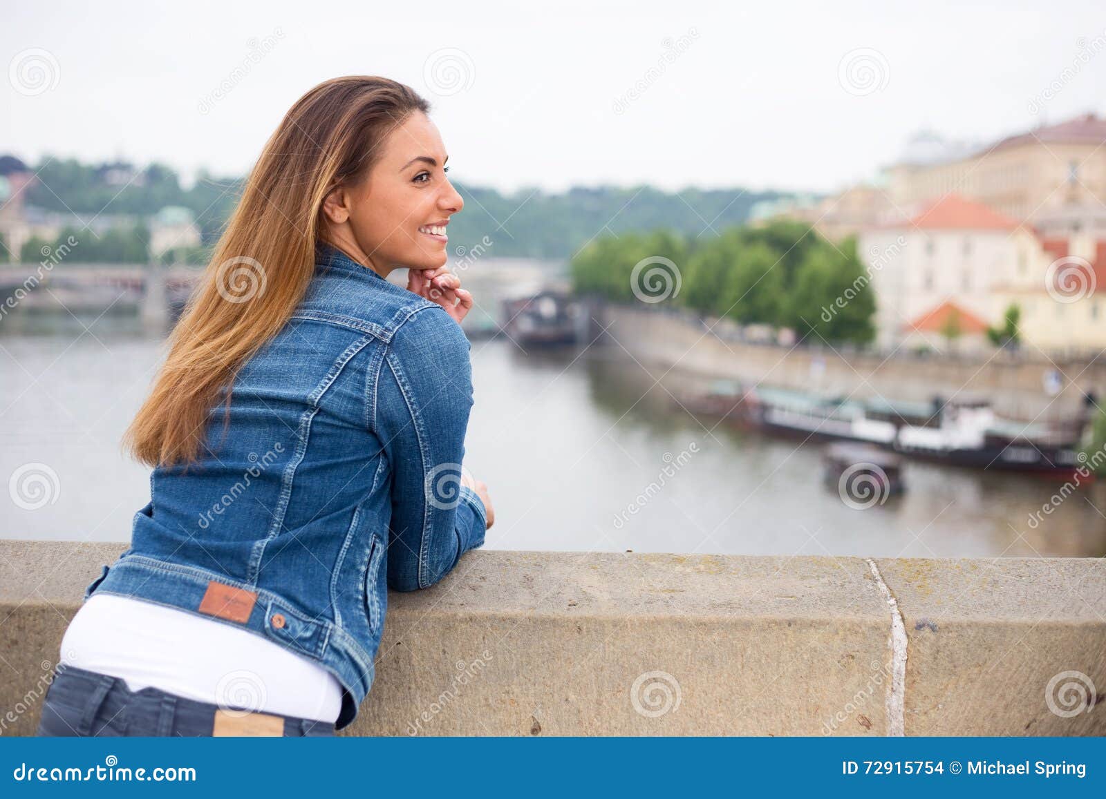 Happy Young Woman Enjoying a View Stock Photo - Image of enjoying ...
