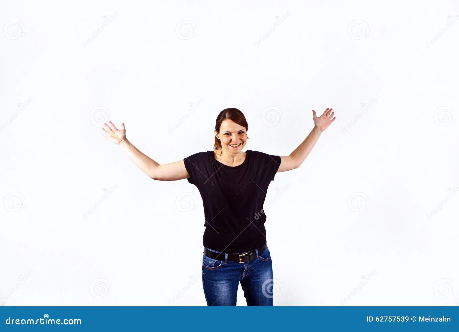 Happy Young Woman Gesturing with Hands Stock Image - Image of career ...