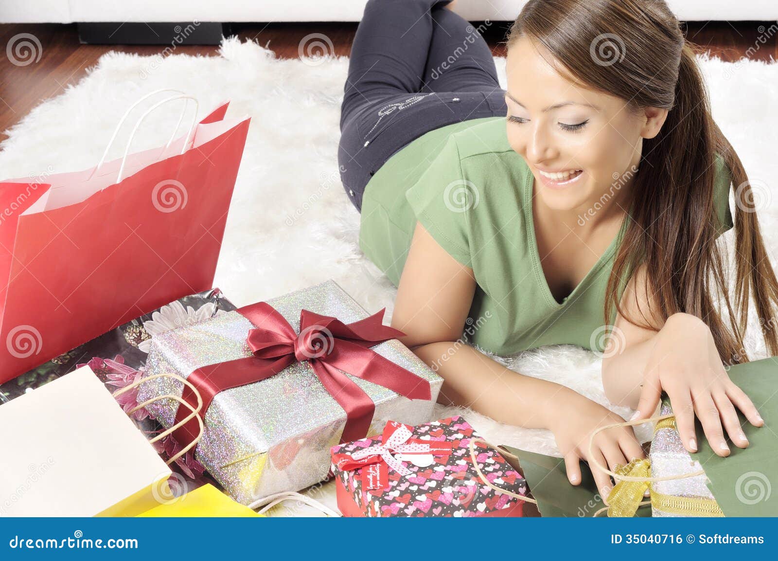 Happy Young Woman with Gift Boxes Stock Photo - Image of emotional ...