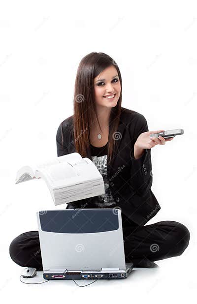 Happy Young Woman Got Help at Her Computer Problem Stock Photo - Image ...