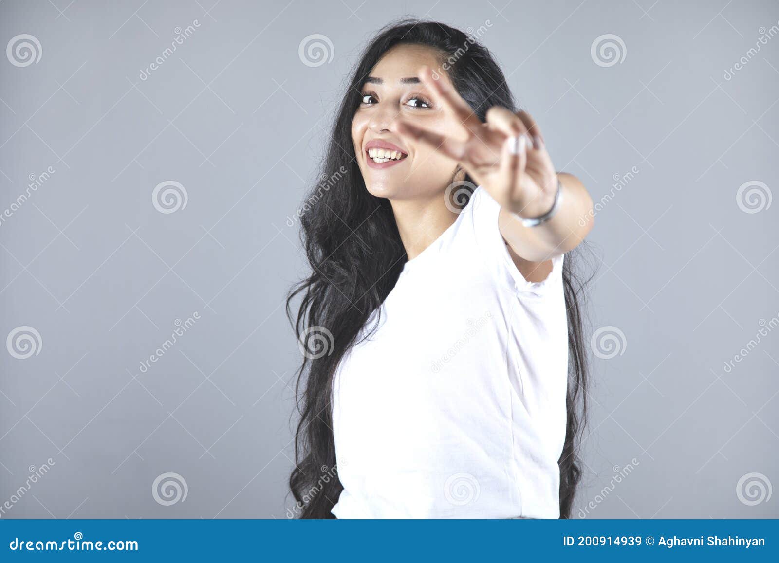 Happy Woman Hand Victory Sign Stock Image - Image of caucasian, peace ...