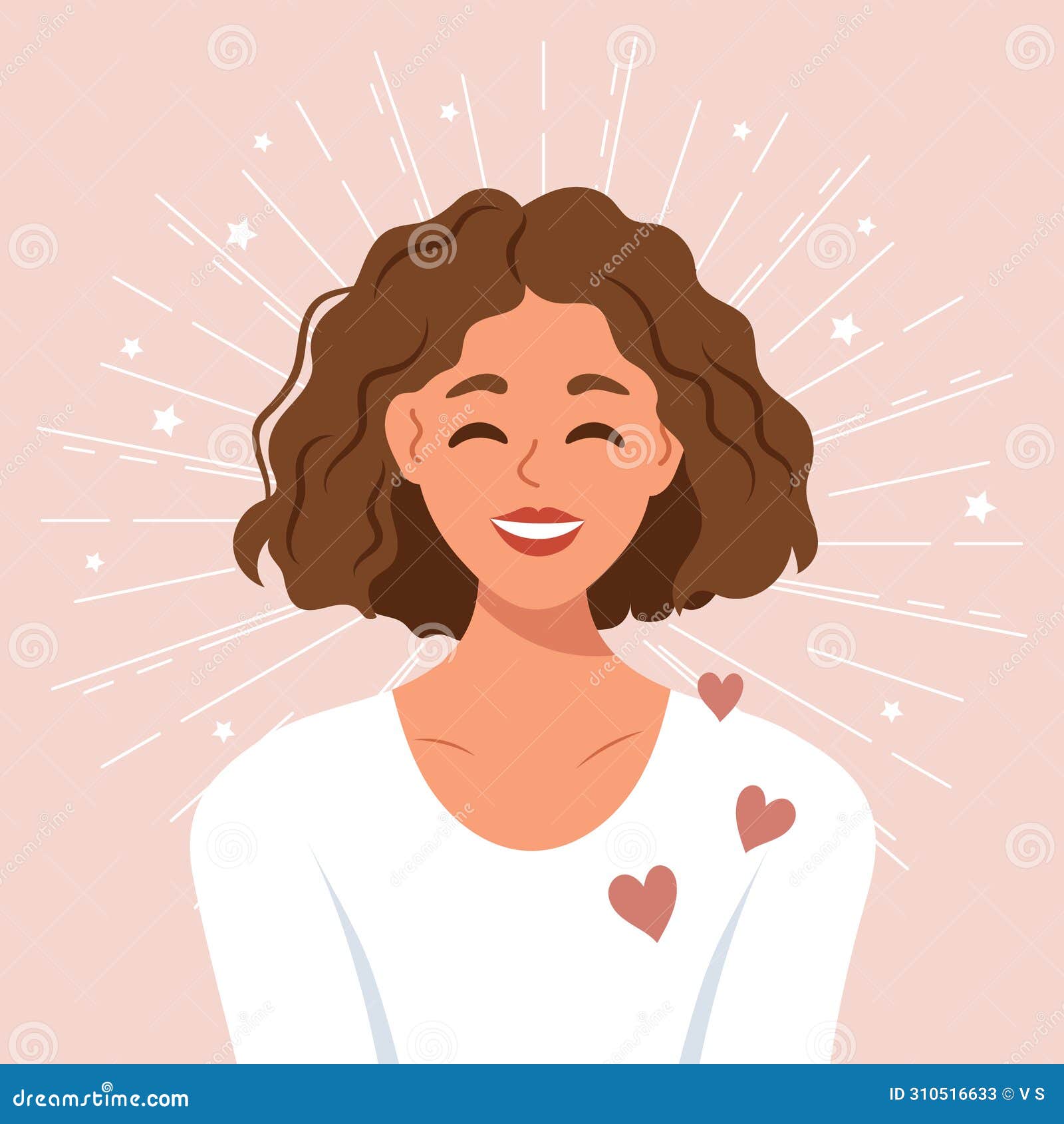 Happy Young Woman With Hearts Mental Health Banner Love Yourself