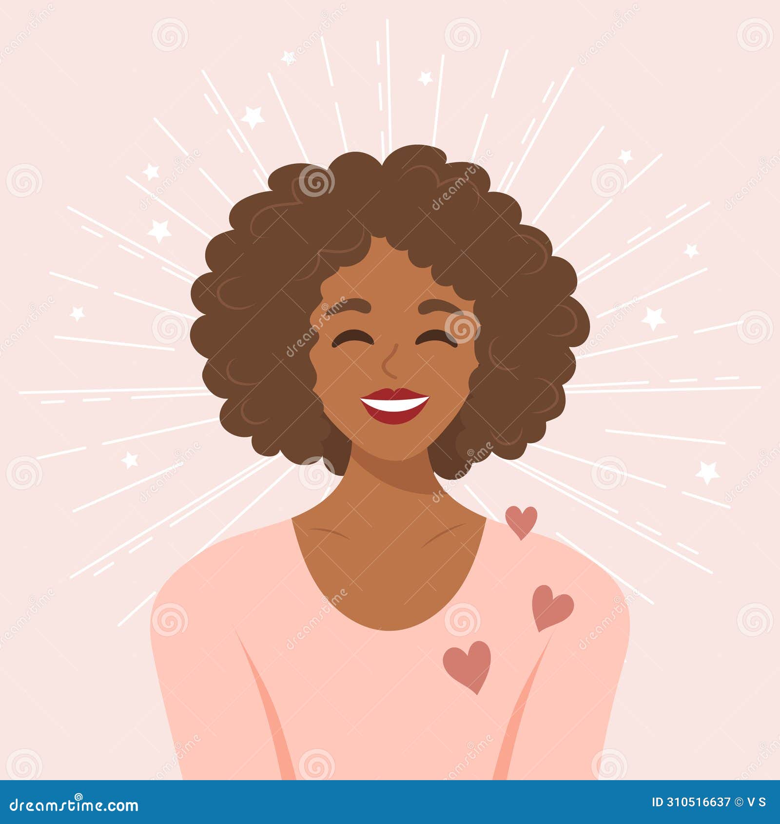 Happy Young Woman With Hearts Mental Health Banner Love Yourself
