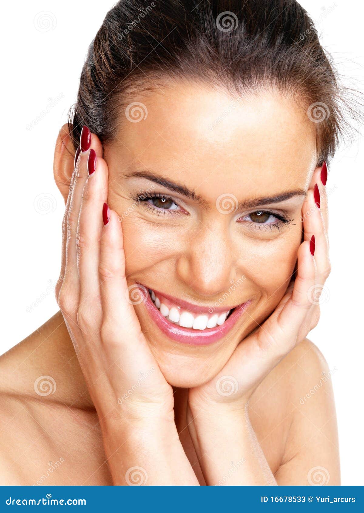 Stock Photos: Happy young woman holding her face in hand. Image: 16678533