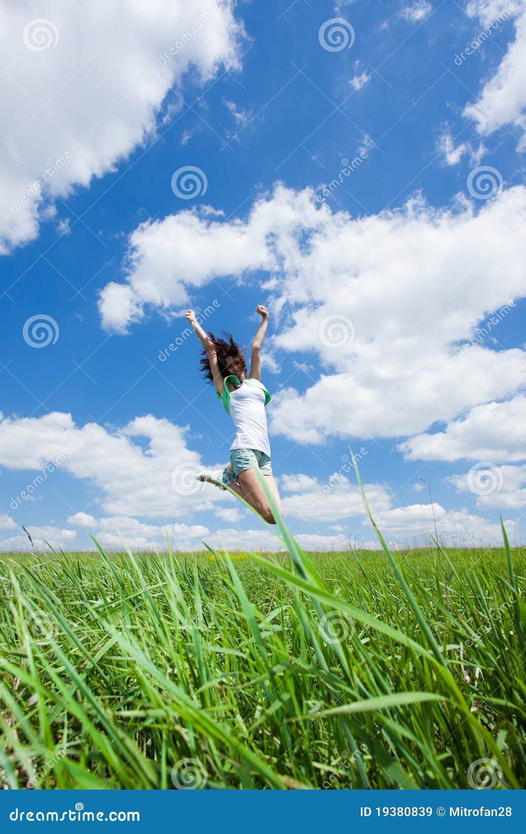 Happy young woman jump stock image. Image of clouds, copy - 19380839