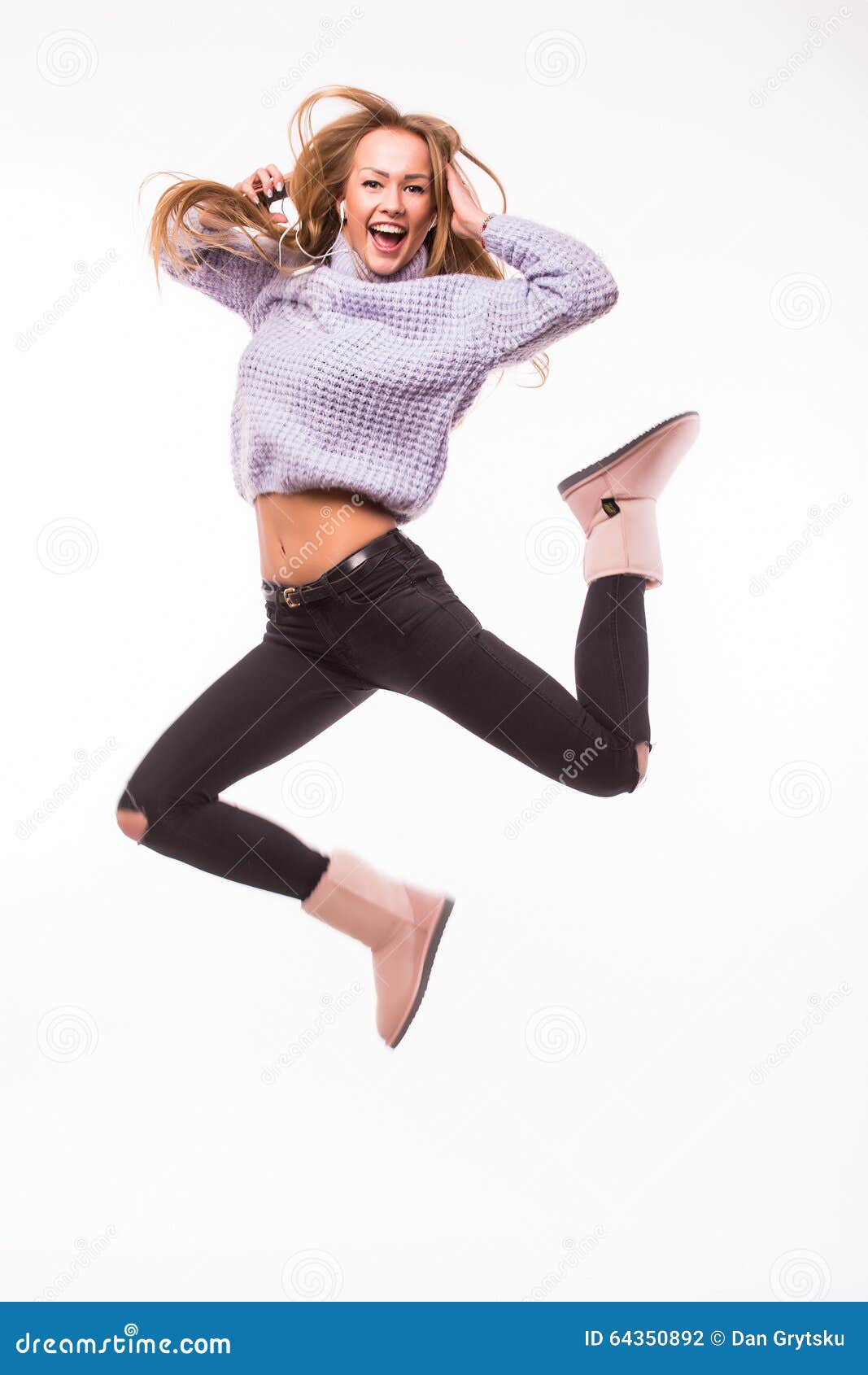 Happy young woman jump stock photo. Image of dance, person - 64350892