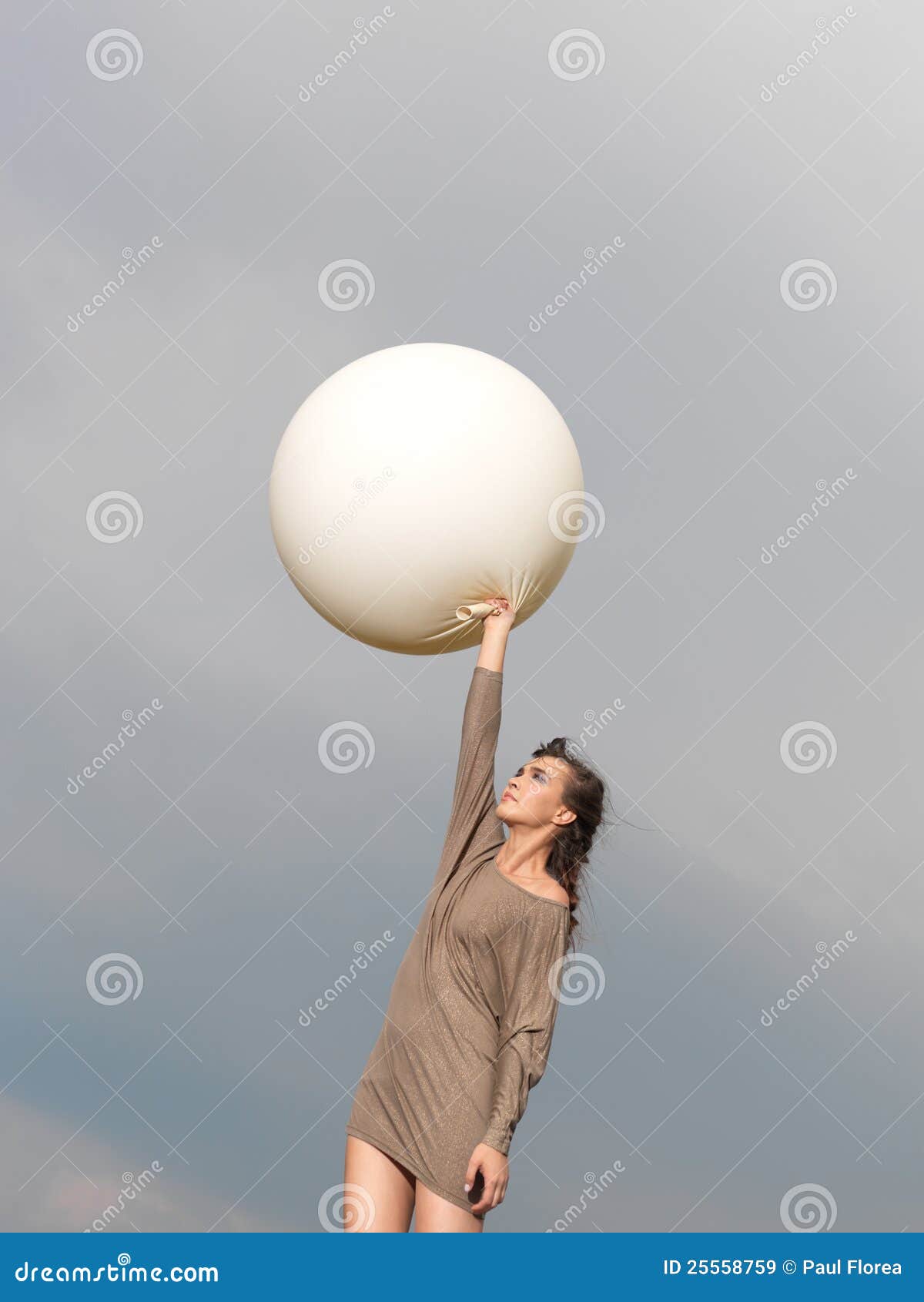Happy Young Woman Jumping with Balloon Stock Image - Image of ...