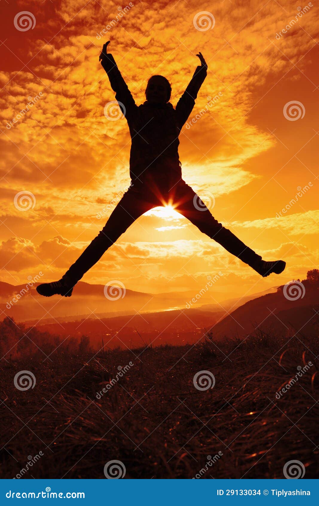 Happy Young Woman Jumping at the Sunset Stock Photo - Image of nature ...