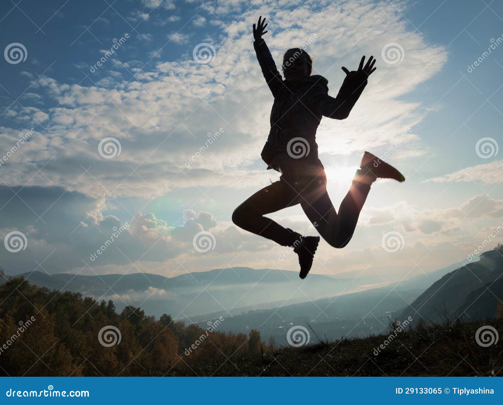 Happy Young Woman Jumping at the Sunset Stock Image - Image of passion ...