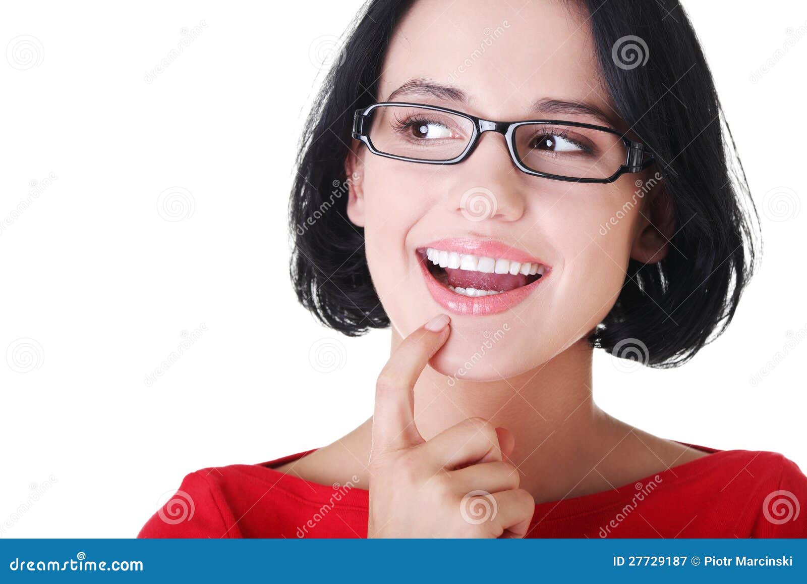 Happy Young Woman Looking Left Stock Image - Image of girl, cheerful ...