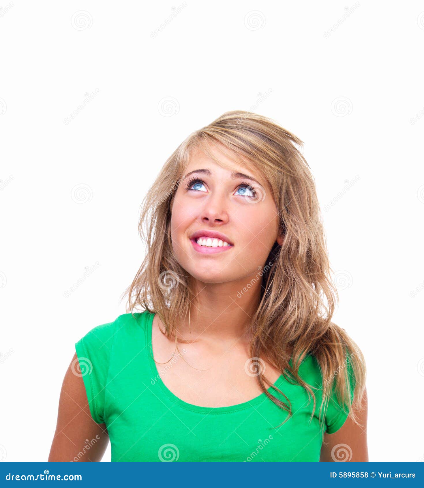 Happy Young Woman Looking Up Stock Photo - Image of care, green: 5895858