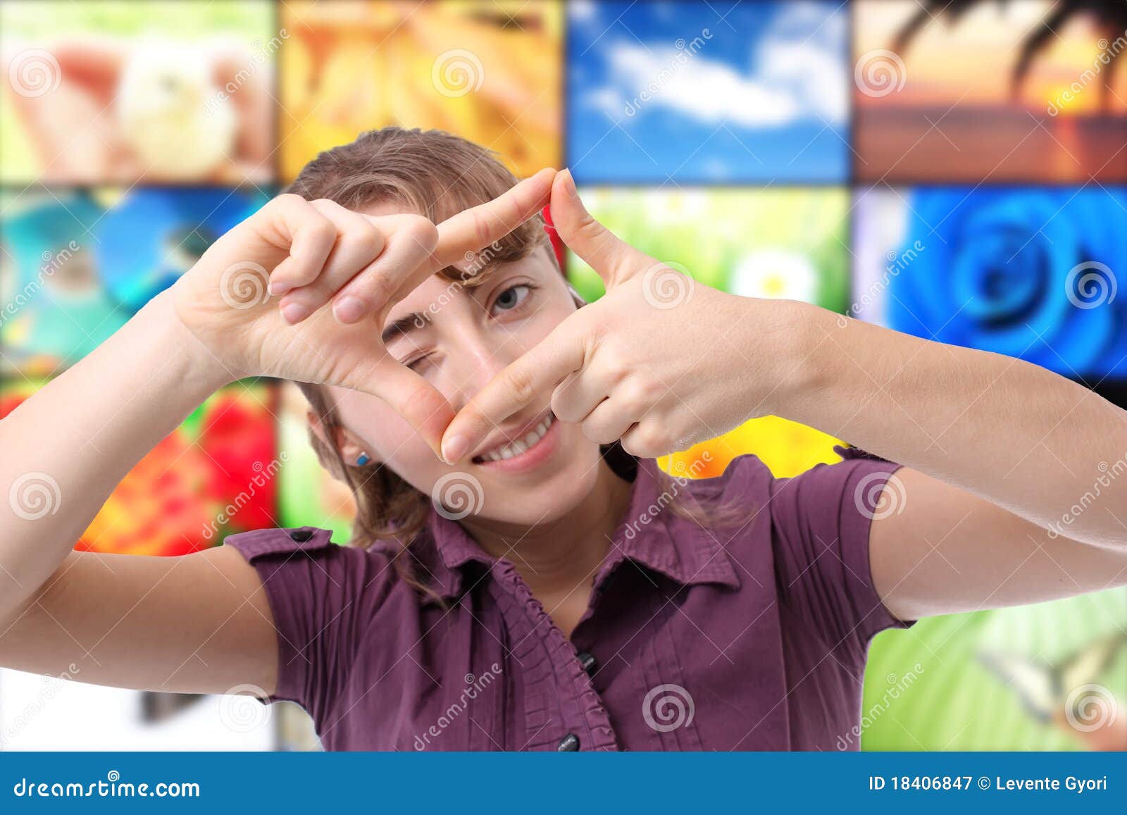 Happy Young Woman Making a Frame with Her Hand Stock Image - Image of ...