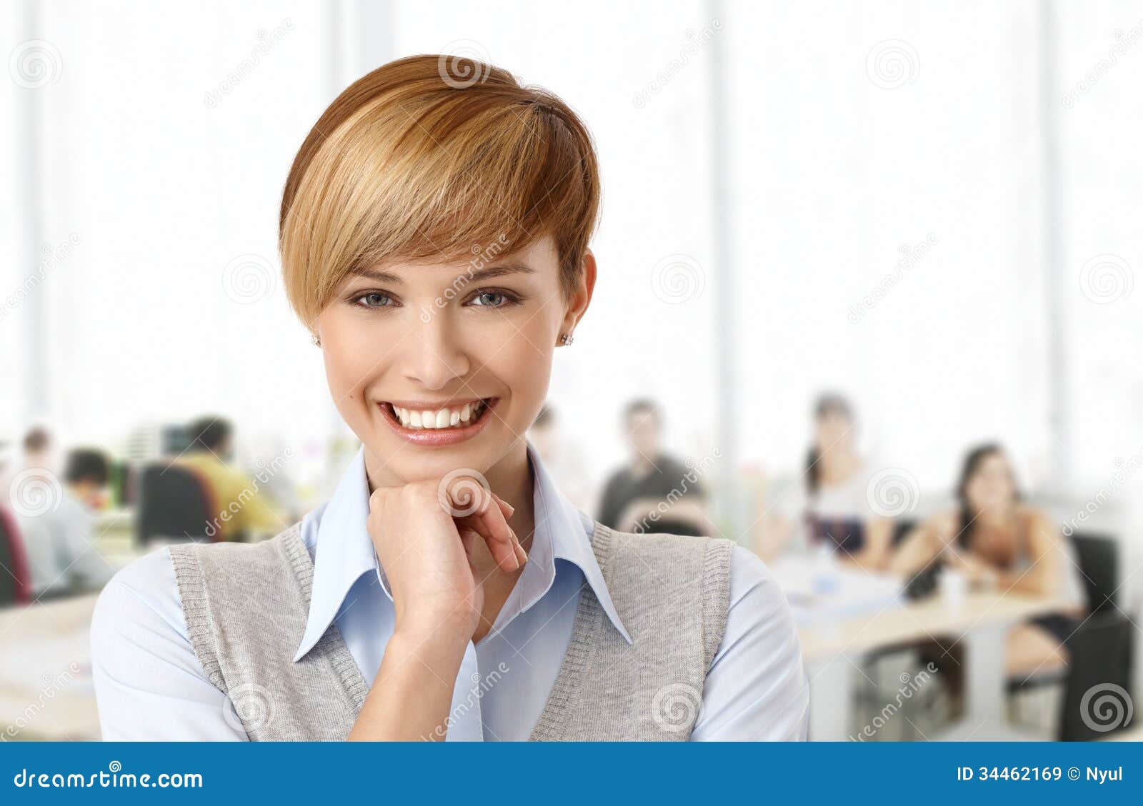 Happy Young Woman at Office Stock Image - Image of businesspeople ...