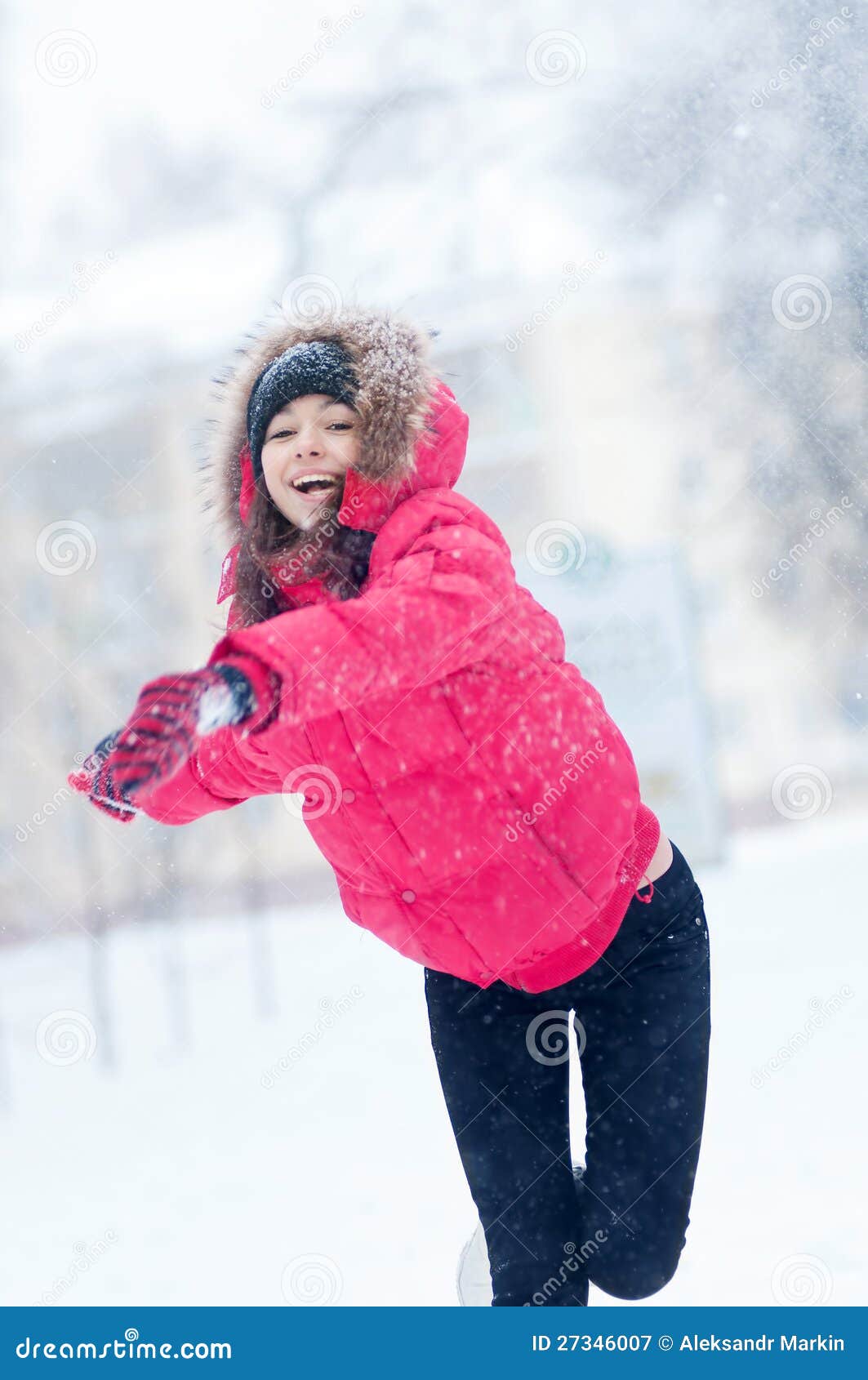 Happy Young Woman Plays with a Snow Stock Image - Image of cold, frozen ...
