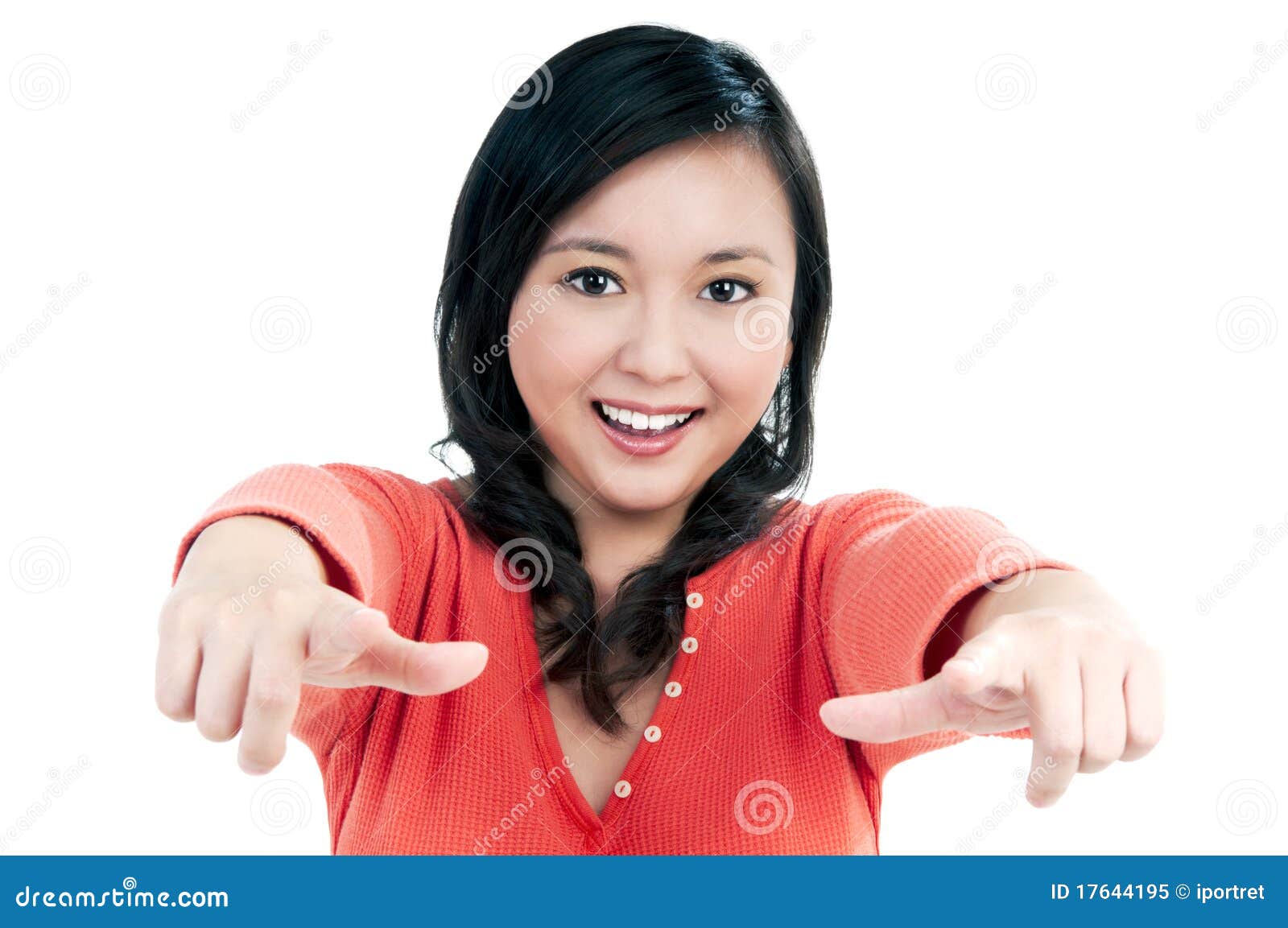 Happy young woman pointing stock image. Image of pointing - 17644195